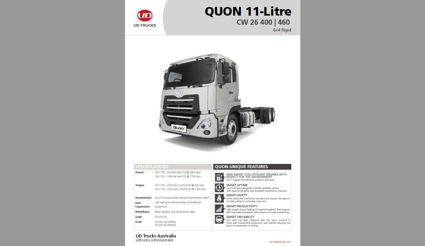 Quon CW 26 400 & 460 Spec Sheet | UD Trucks